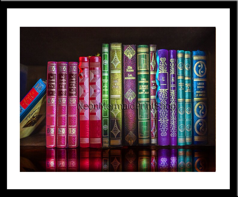Book Spine Art,rainbow Book Print,colorful Book Spines,french Books,art ...