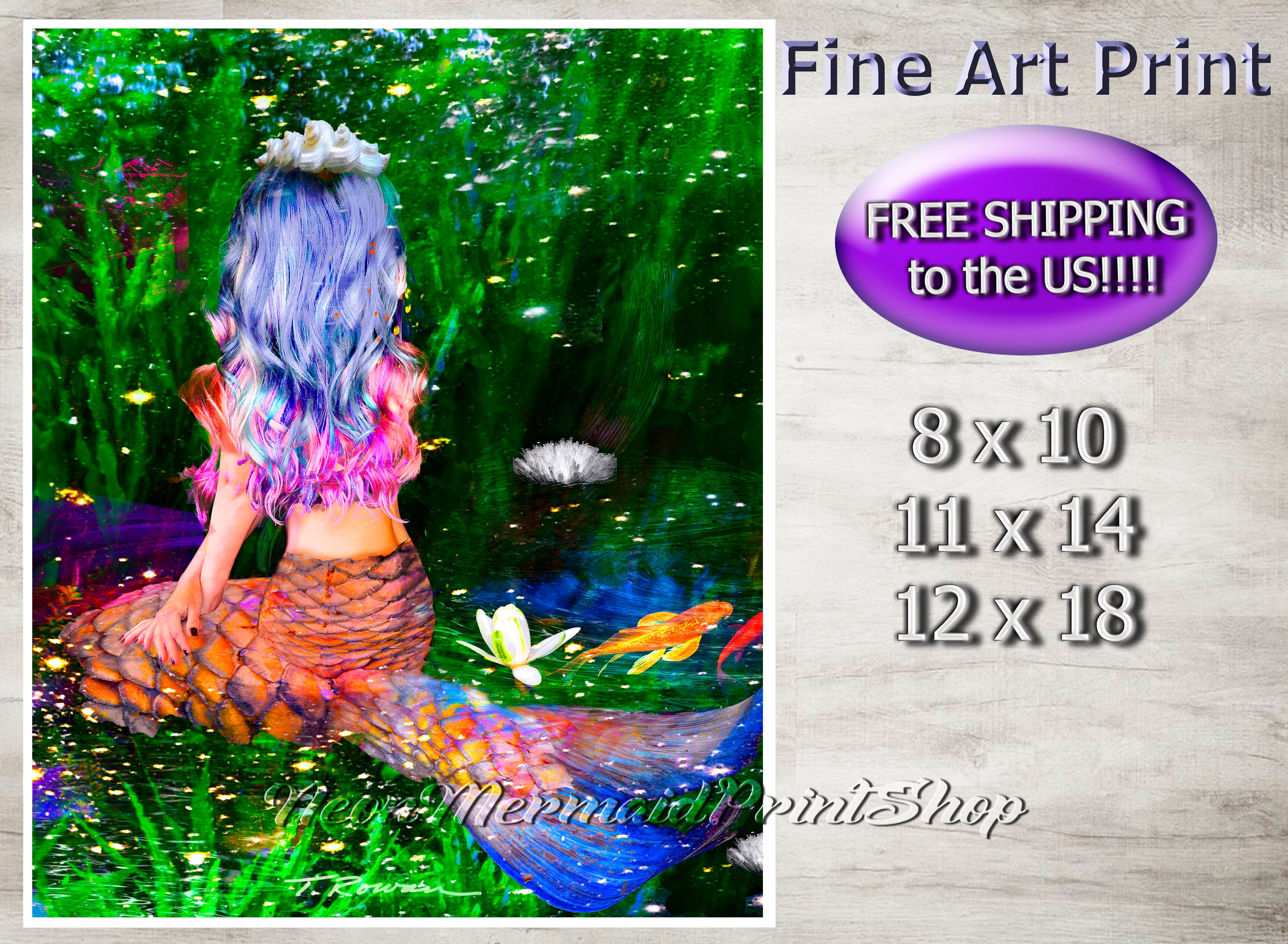 Mermaid Artpurple Mermaid Girlmermaid Printart - Etsy