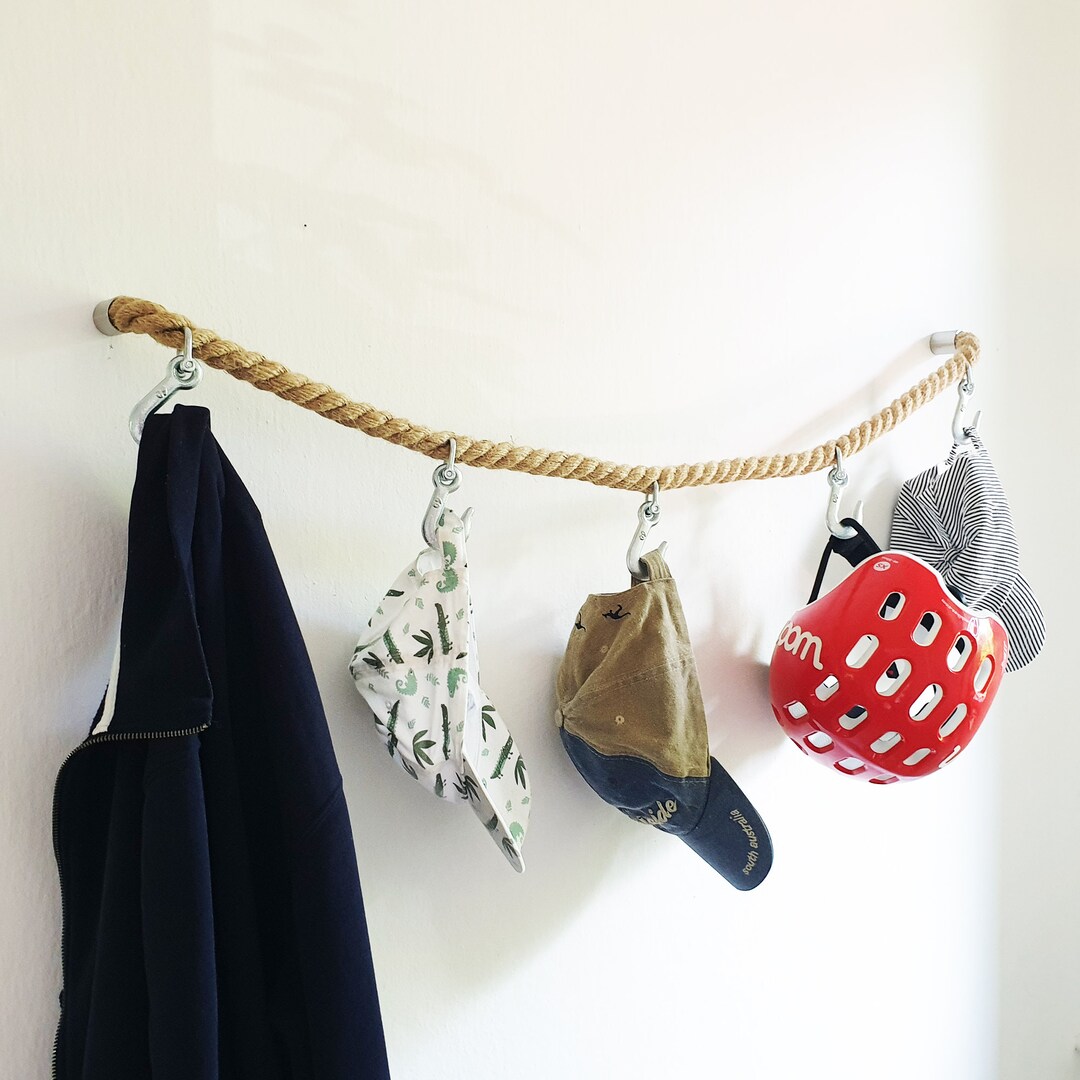 Wardrobe Made of Strong Jute Rope With Metal Hooks Maritime Coat Rack ...