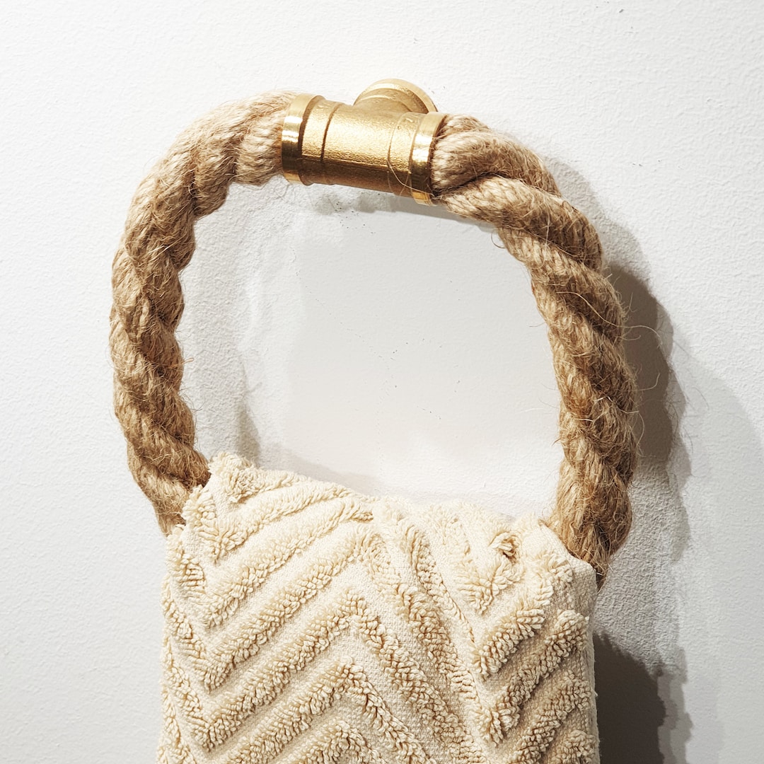 Maritime Towel Holder Made of Jute Rope and Brass Holder, Bath Towel ...