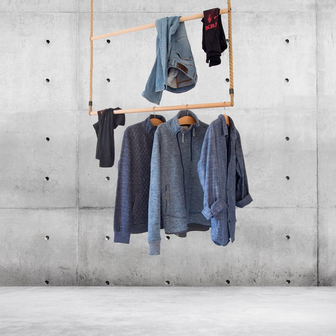 Hanging Wardrobe Made of Jute Cord and Solid Wood for Ceiling Mounting ...