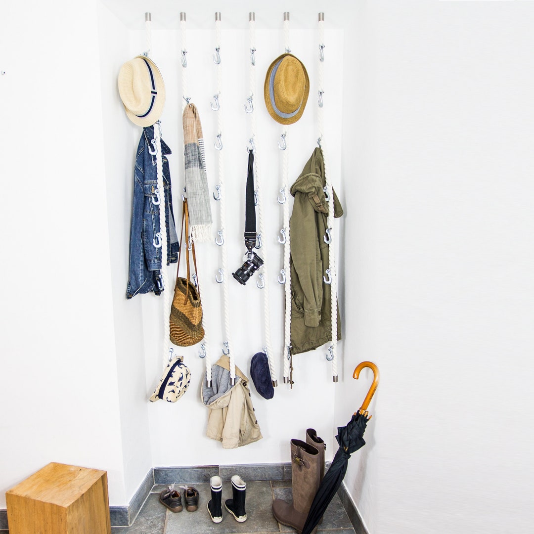 Coat Rack Made of White Cotton Rope in Industrial Design With Metal ...