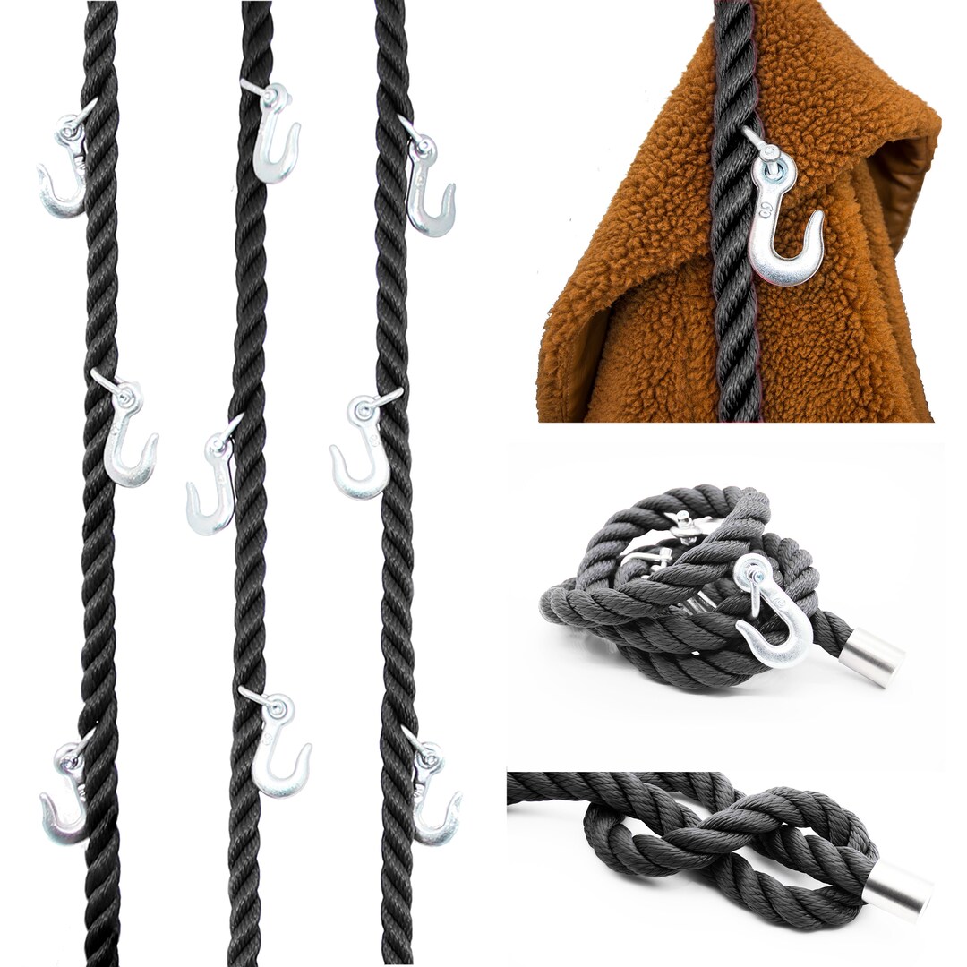 Coat Rack Made of Black PP Rope With Hooks Space-saving Hanging ...