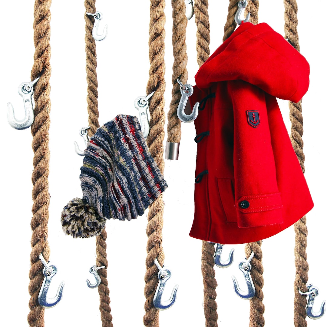 Coat Rack Made of Jute Rope in Industrial Design With Metal Hooks for ...