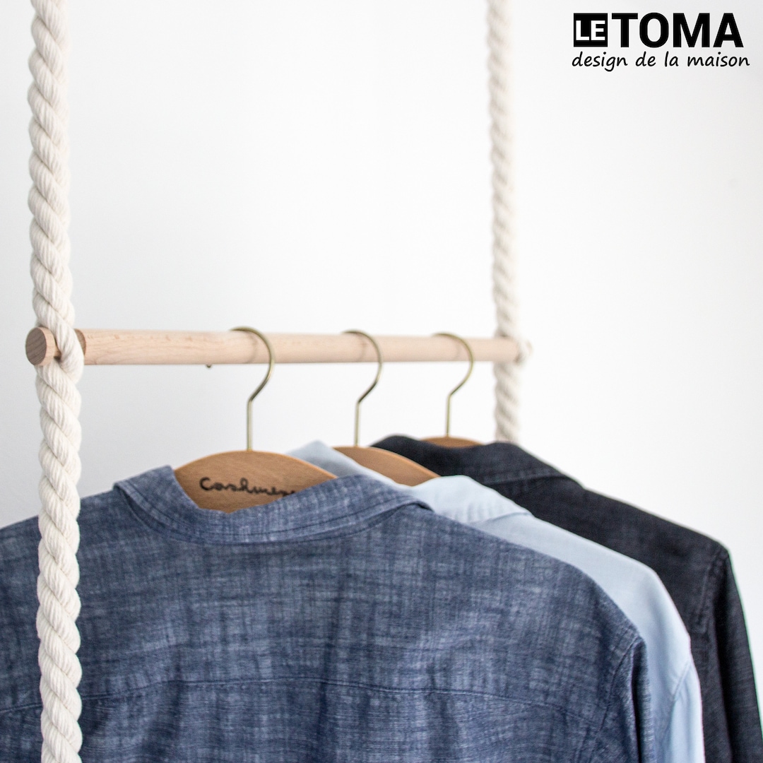 Hanging Wardrobe With Wooden Rungs | Hanging Clothes Rail Made of ...