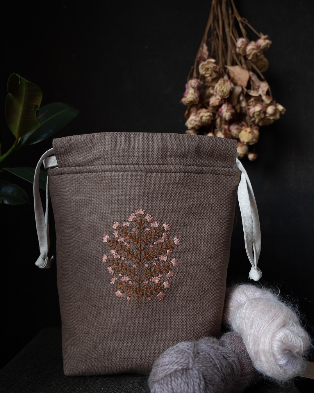 Embroidered Small Knitting Project Bag/crochet Bag/ Yarn Bag/ Gift for ...