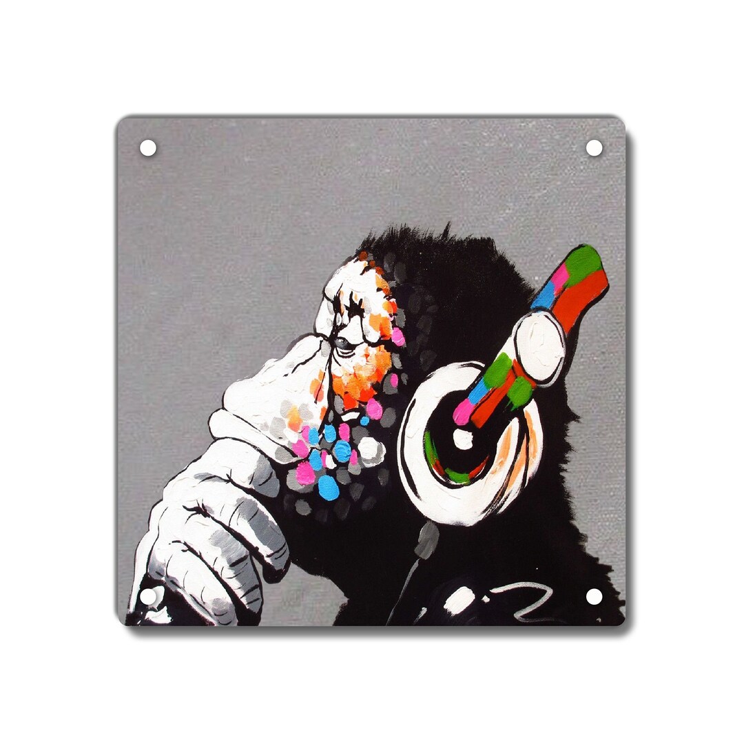 Banksy DJ Monkey Vintage Style Metal Sign Plain, Aged or Rusted, 200 X ...