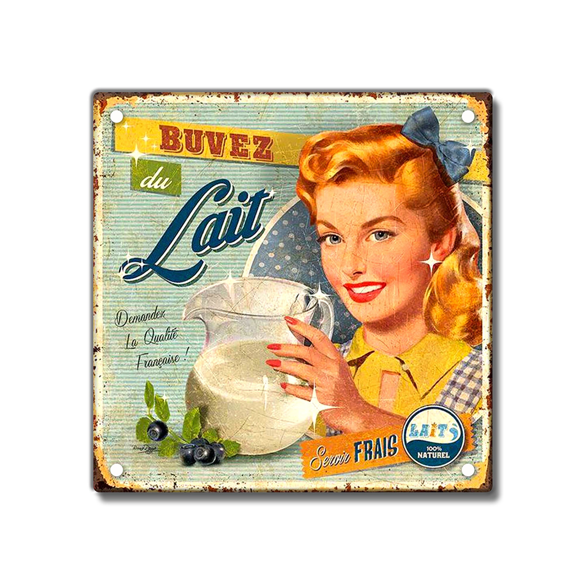 French Vintage Style Metal Sign Old Advertisement Buvez Du Lait Drink ...
