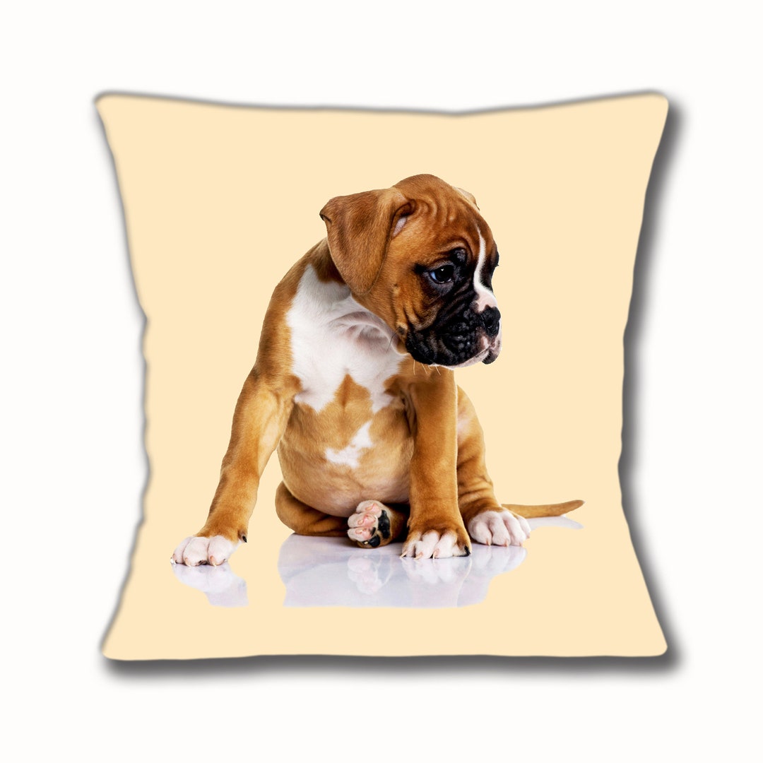 Boxer Puppy Dog Cushion Cover 16 Inch 40cm Cream Square Tan Brown White ...