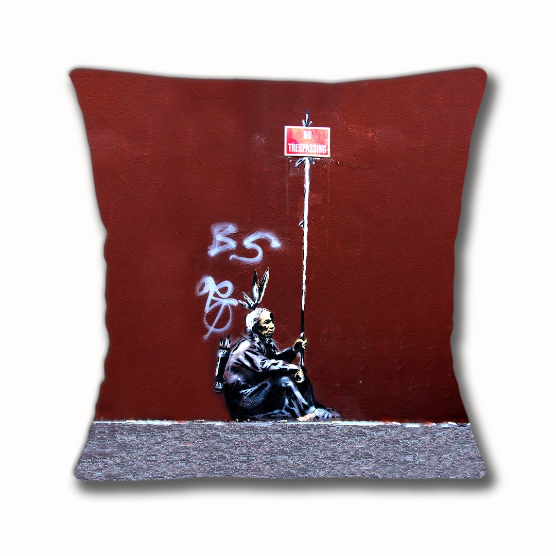 Banksy Cushion Cover Native American Indian No Trespassing Graffiti Art ...
