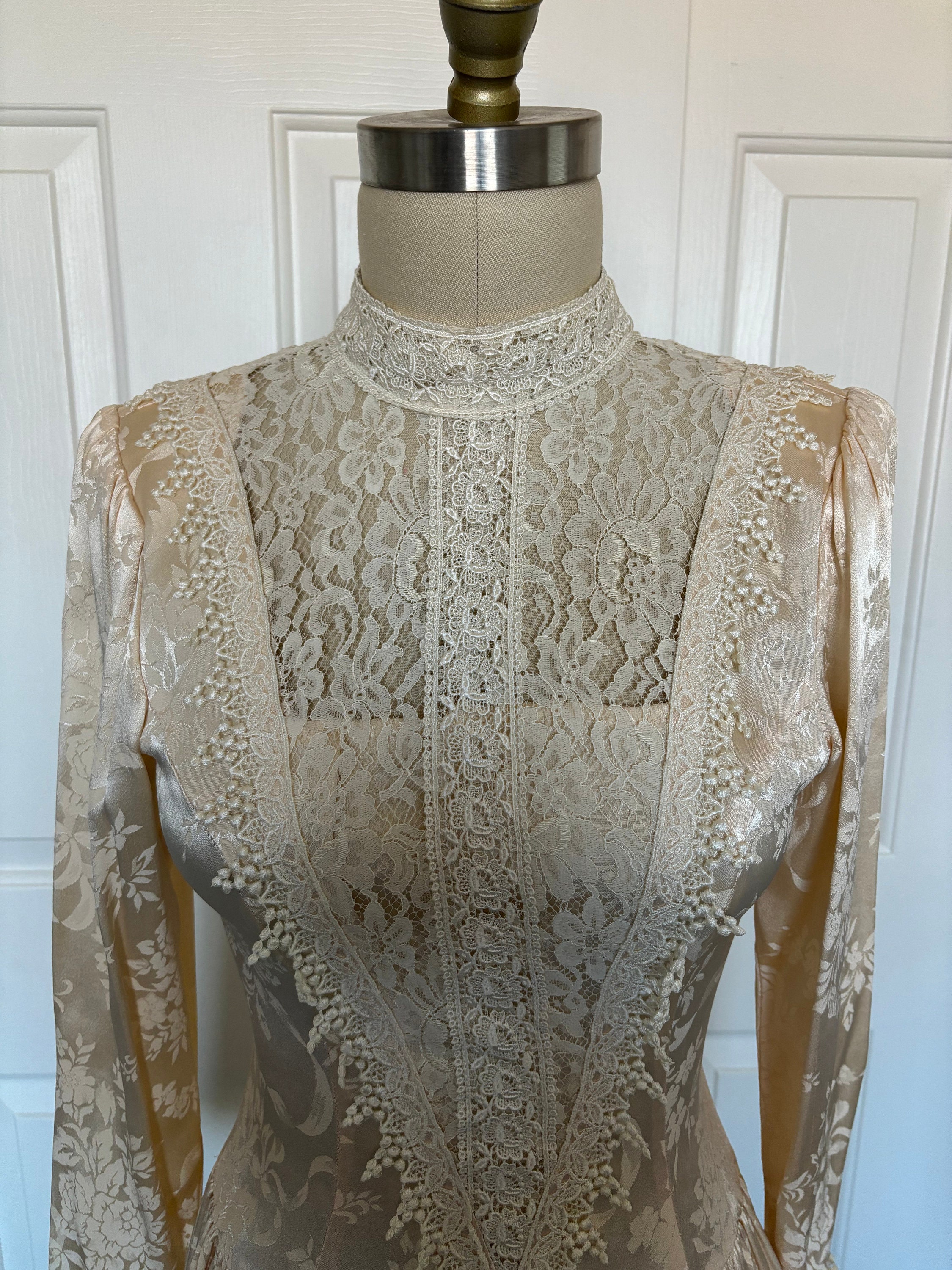 Vintage 80s Jessica Mcclintock Ivory Lace Dress Size 4 Elegant High ...