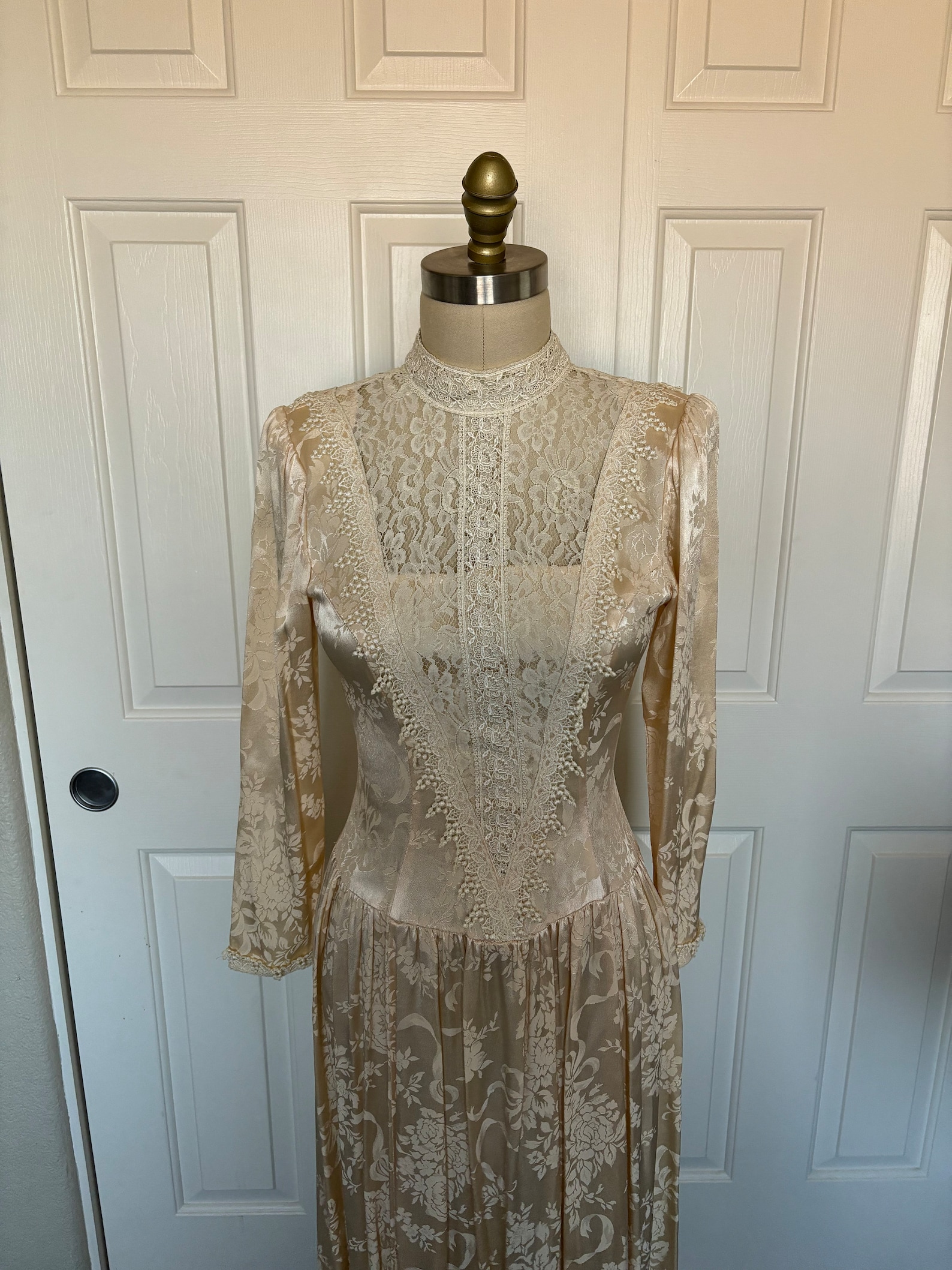 Vintage 80s Jessica Mcclintock Ivory Lace Dress Size 4 Elegant High ...
