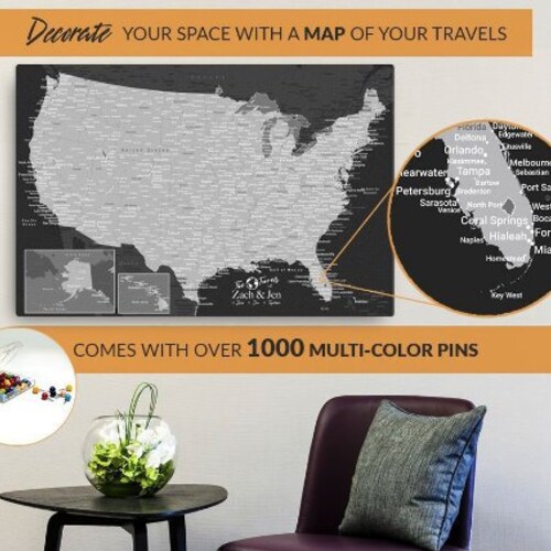 Push Pin Travel Map United States Map Pin Board - Etsy