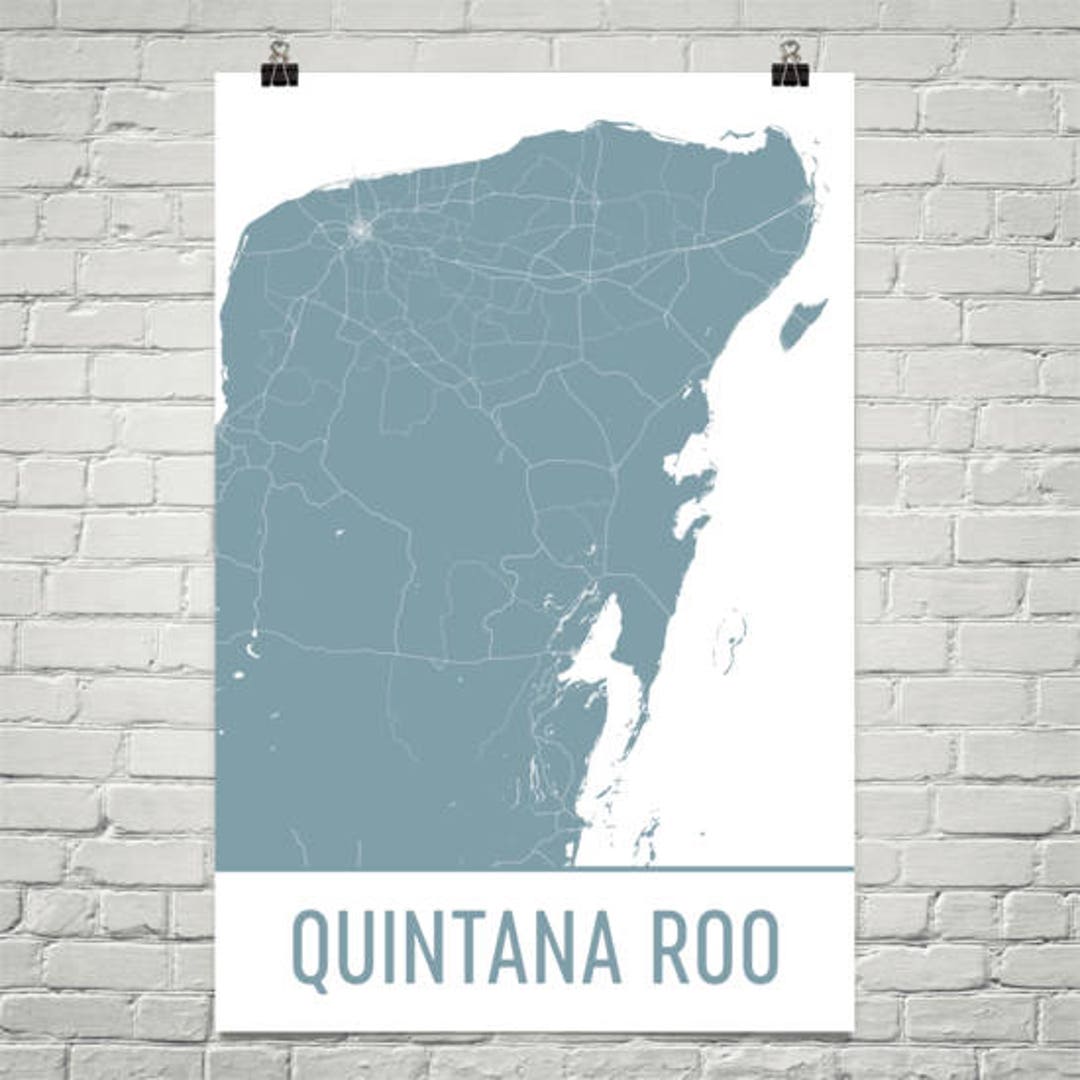 Quintana Roo Map Art Print: Yucatan Peninsula, Mexico - Etsy