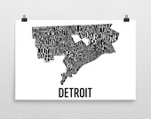 Detroit Typography Neighborhood Map Art City Print Detroit - Etsy