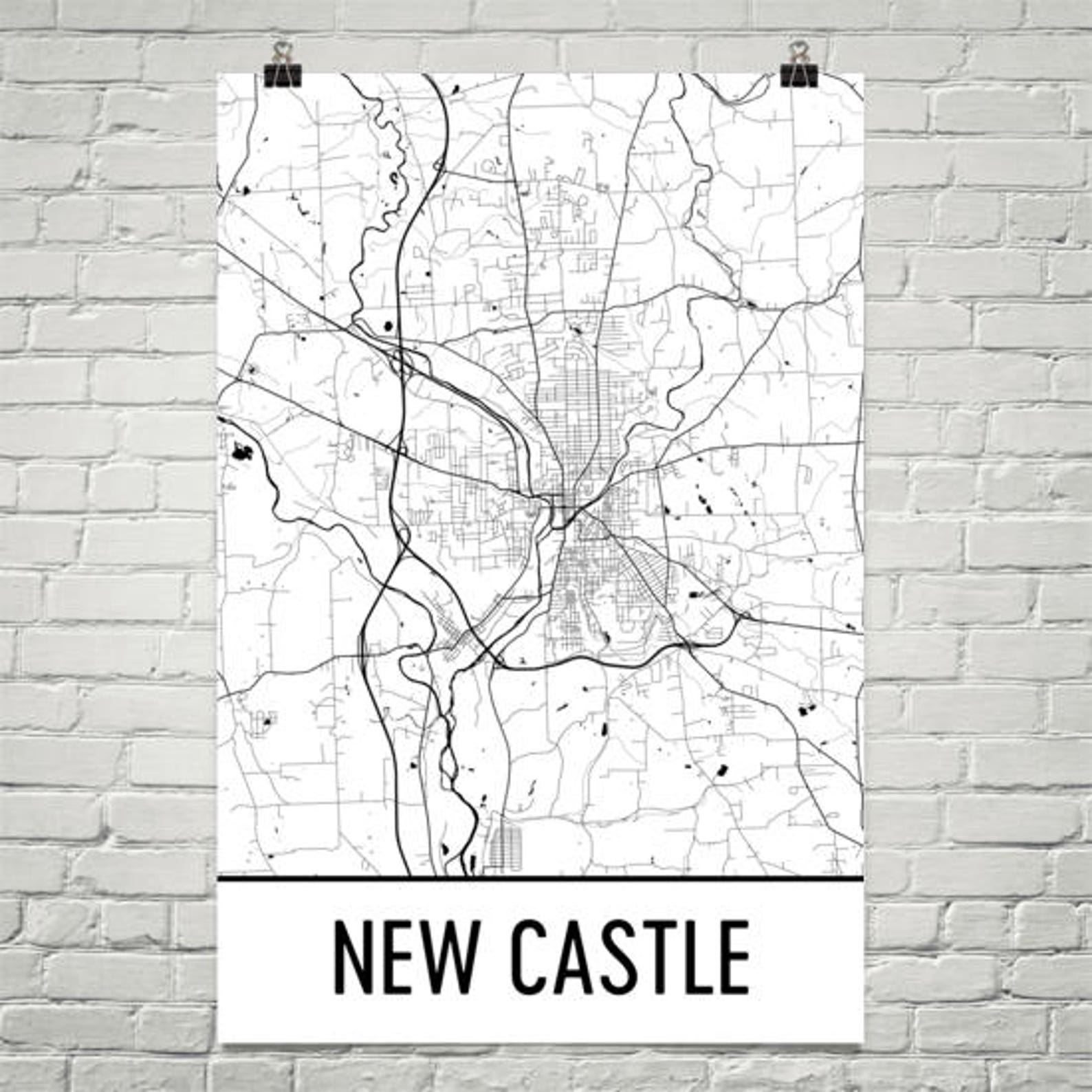 New Castle Map New Castle Art New Castle Print New Castle | Etsy