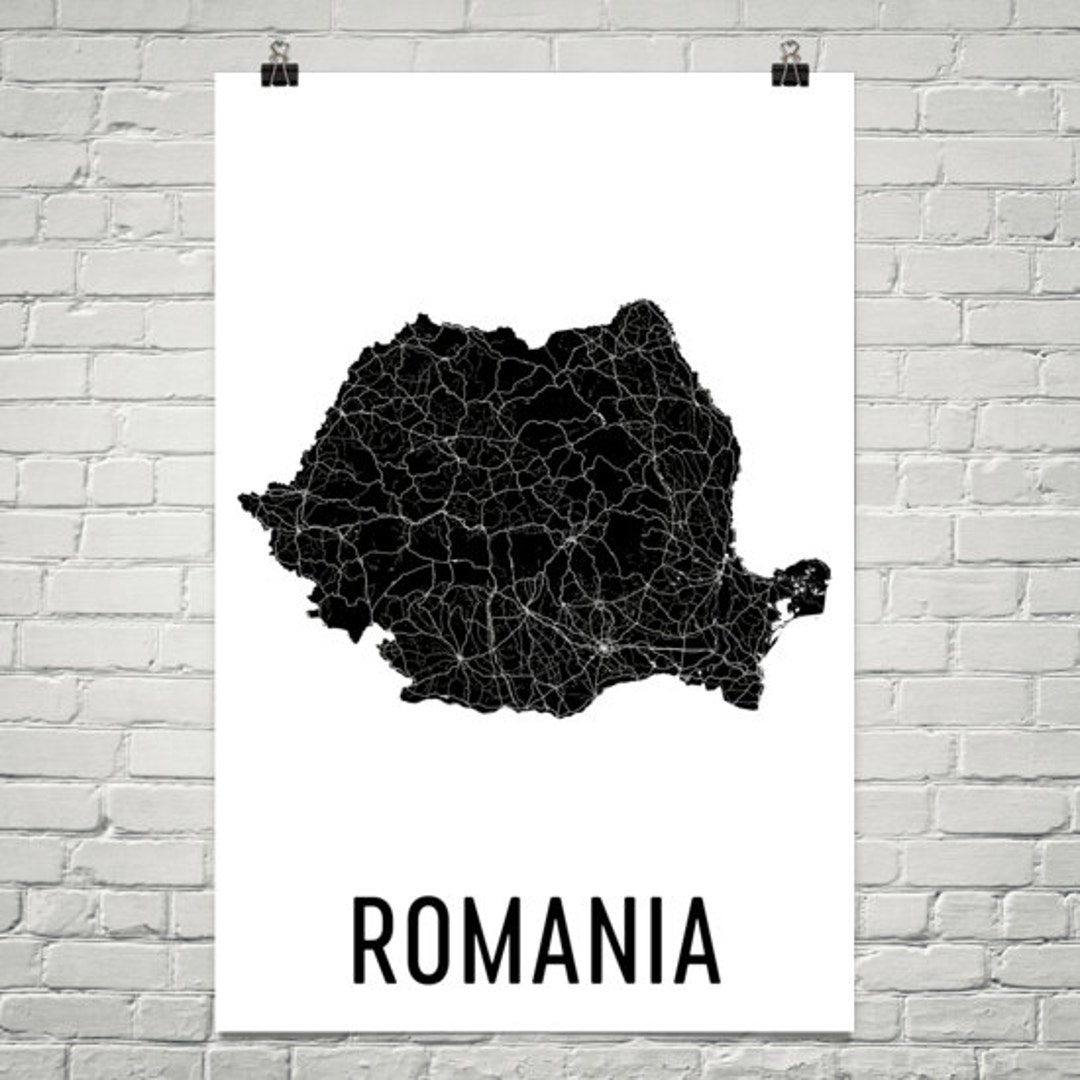 Romania Map, Romanian Art, Map of Romania, Romania Decor, Romania Gift ...