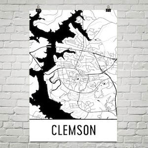 Clemson Map, Clemson Art, Clemson Print, Clemson SC Poster, Clemson ...