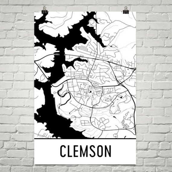 Clemson Map Clemson Art Clemson Print Clemson SC Poster | Etsy