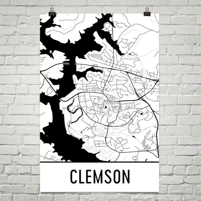 Clemson Map Clemson Art Clemson Print Clemson SC Poster - Etsy