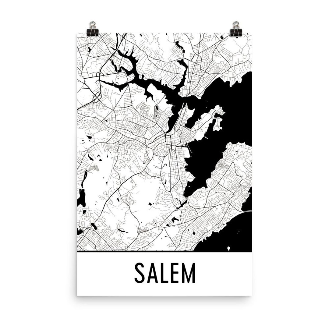 Salem Map, Salem Art, Salem Print, Salem Massachusetts Poster, Salem ...