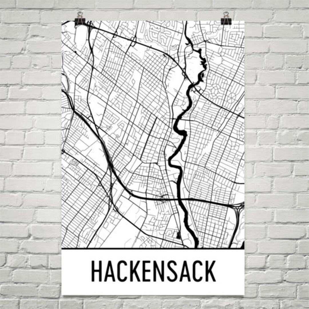 Hackensack NJ Map, Hackensack Art, Hackensack Print, Hackensack Poster ...