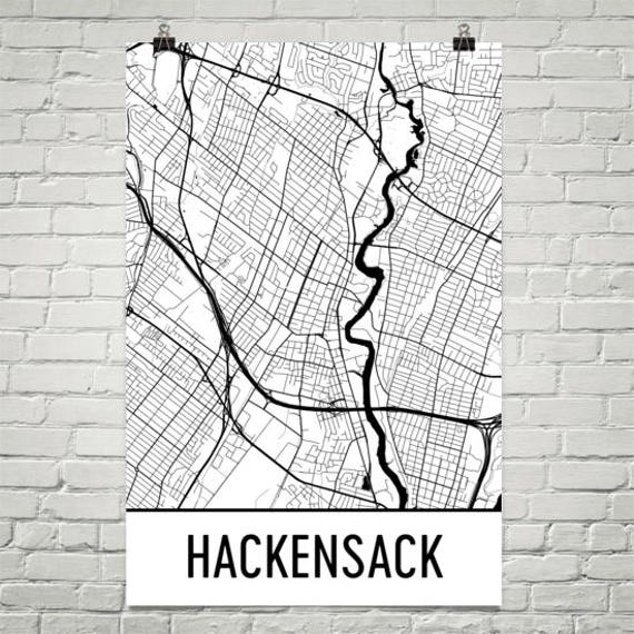 Hackensack NJ Map Hackensack Art Hackensack Print | Etsy