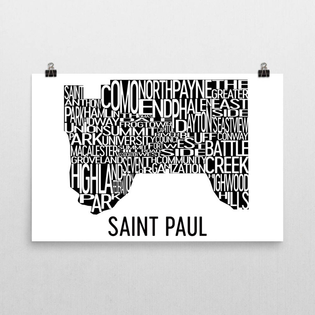Saint Paul Typography Neighborhood Map Art City Print, St. Paul Wall ...