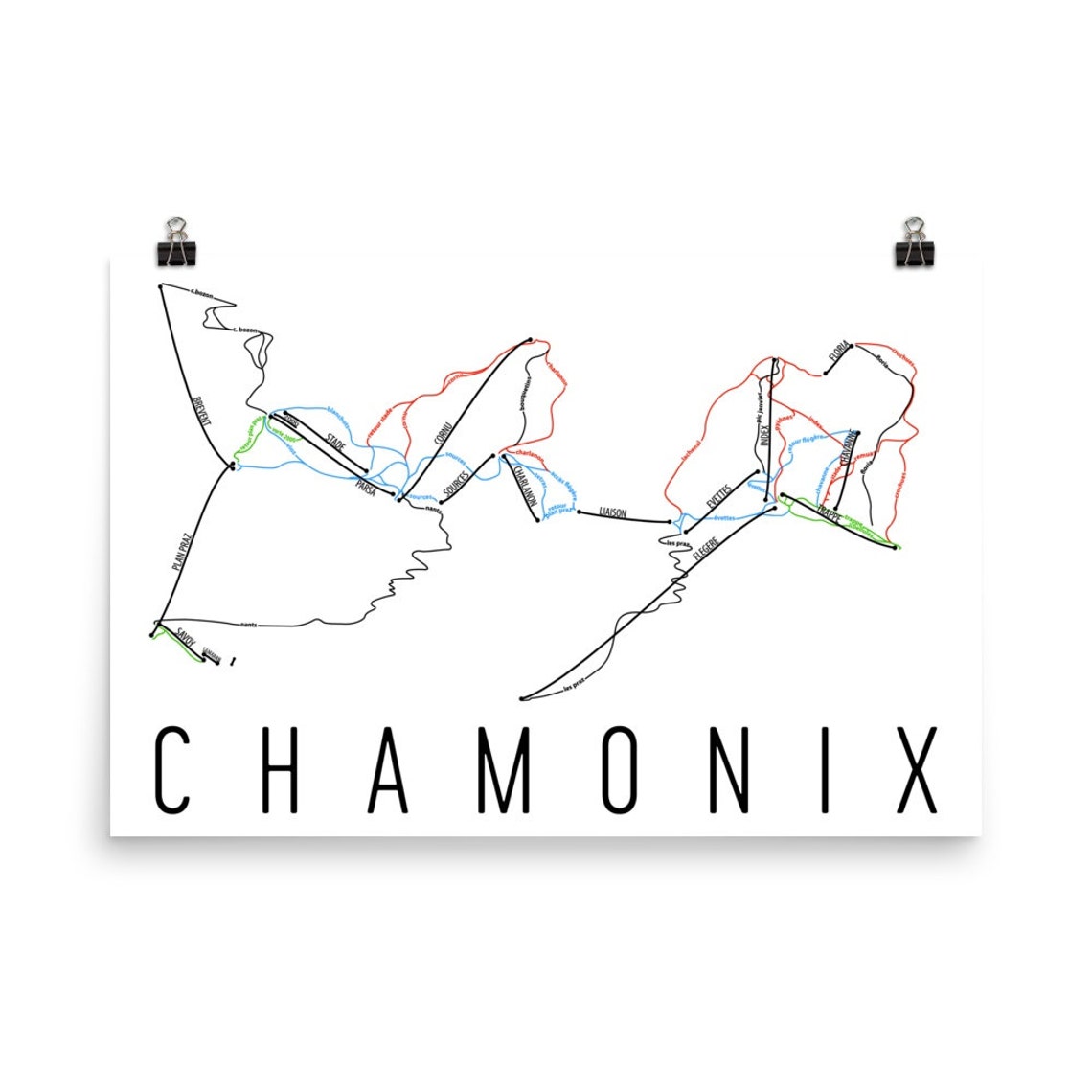 Chamonix Ski Map Art Chamonix France Chamonix Trail Map - Etsy