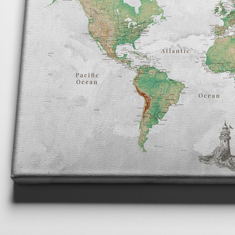 Vintage Topographic World Map Wall Art Push Pin Topographic | Etsy