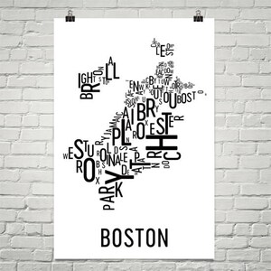 Boston Typography Neighborhood Map Art City Print, Boston Wall Art ...