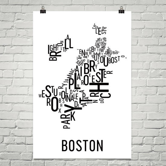 Boston Typography Neighborhood Map Art City Print Boston Wall | Etsy