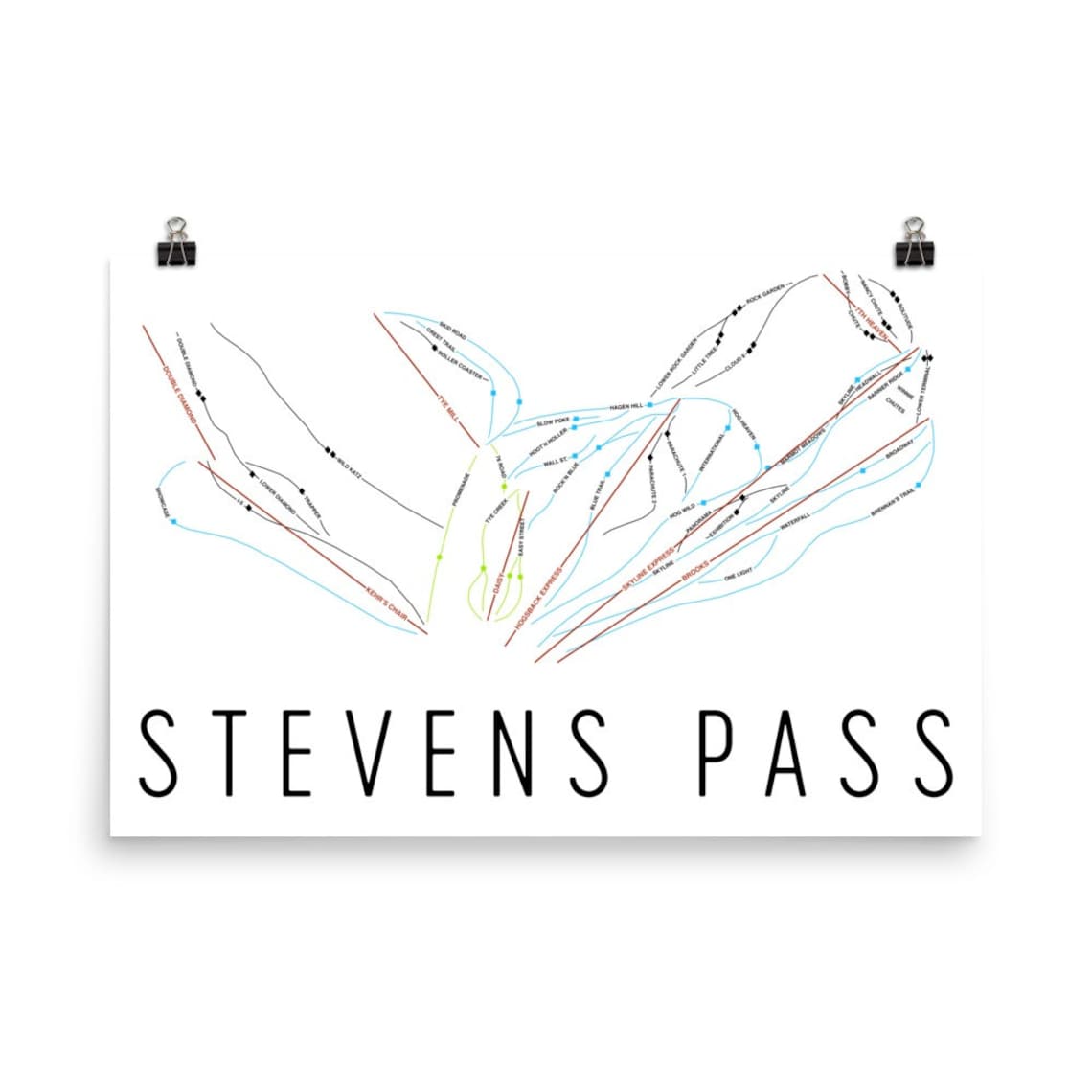 Stevens Pass Ski Map Art, Stevens Pass WA, Stevens Pass Trail Map ...