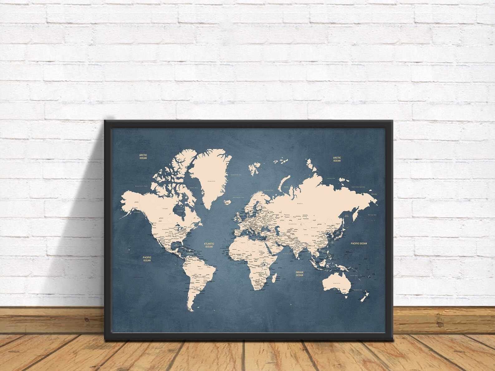 World Traveler Map Grey and Blue World Map Push Pin World | Etsy