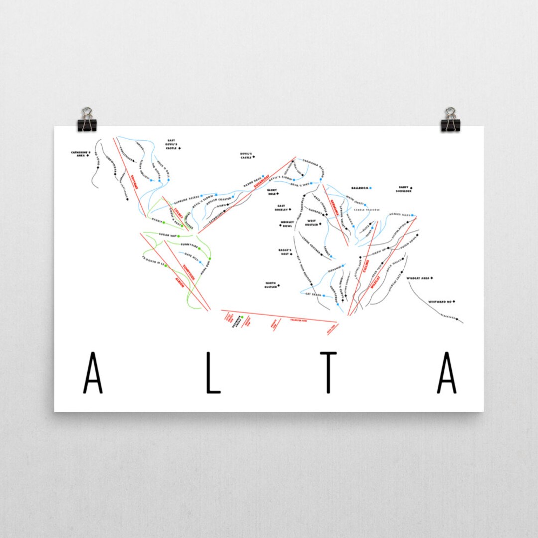 Alta Ski Map Art, Alta Utah, Ski Utah, Alta Trail Map, Alta Ski Resort ...