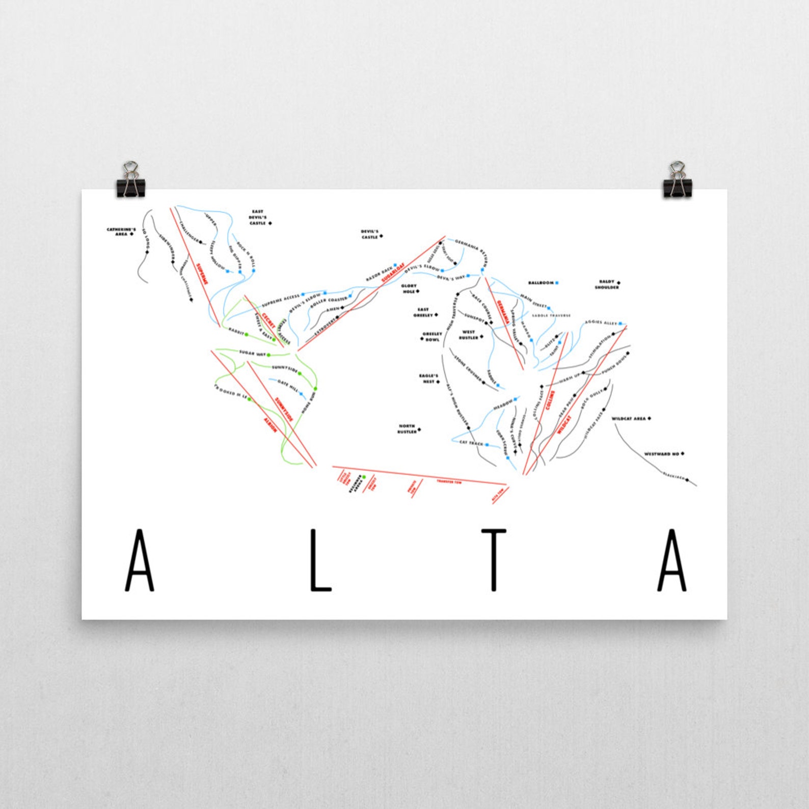 Alta Ski Map Art Alta Utah Ski Utah Alta Trail Map Alta - Etsy