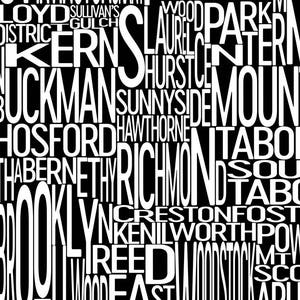 Portland Typography Neighborhood Map Art City Print, Portland Wall Art ...
