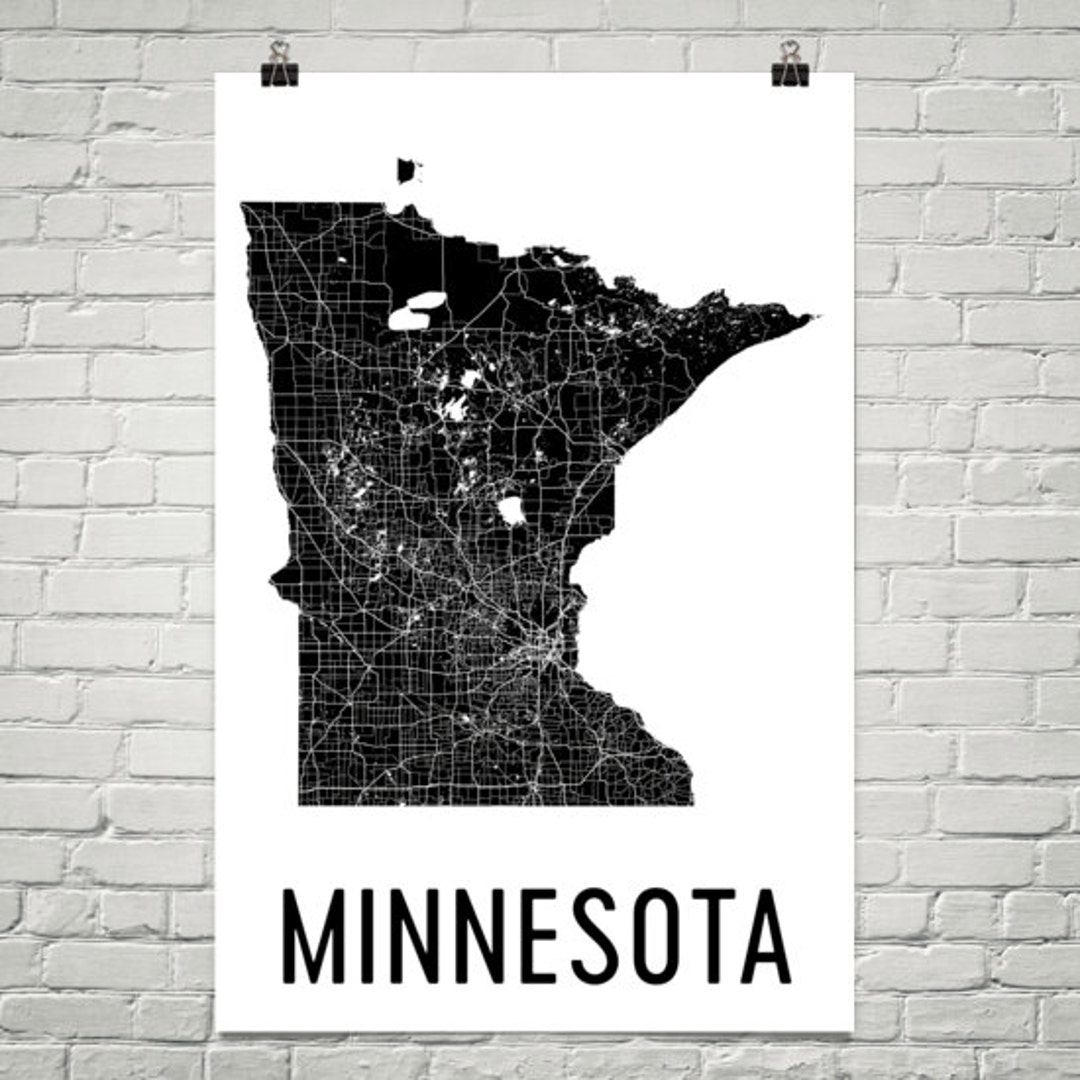 Minnesota Map Art Print: Modern Black and White Street Map - Etsy