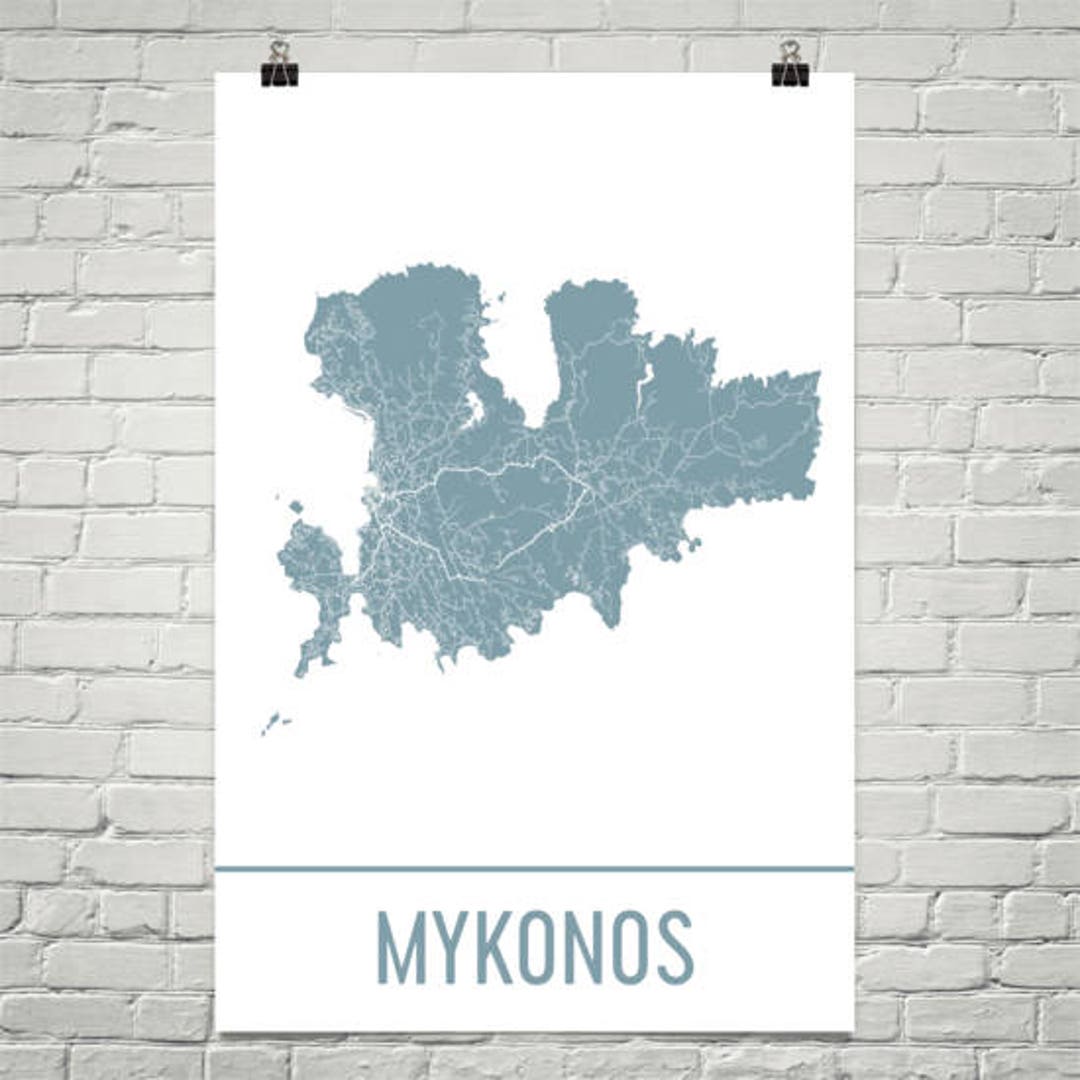 Mykonos Greece Map Art Print: Modern City Street Design - Etsy