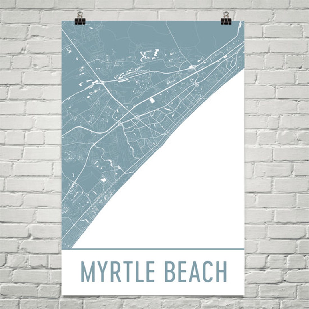 Myrtle Beach Map, Myrtle Beach Art, Myrtle Beach Print, Myrtle Beach SC ...