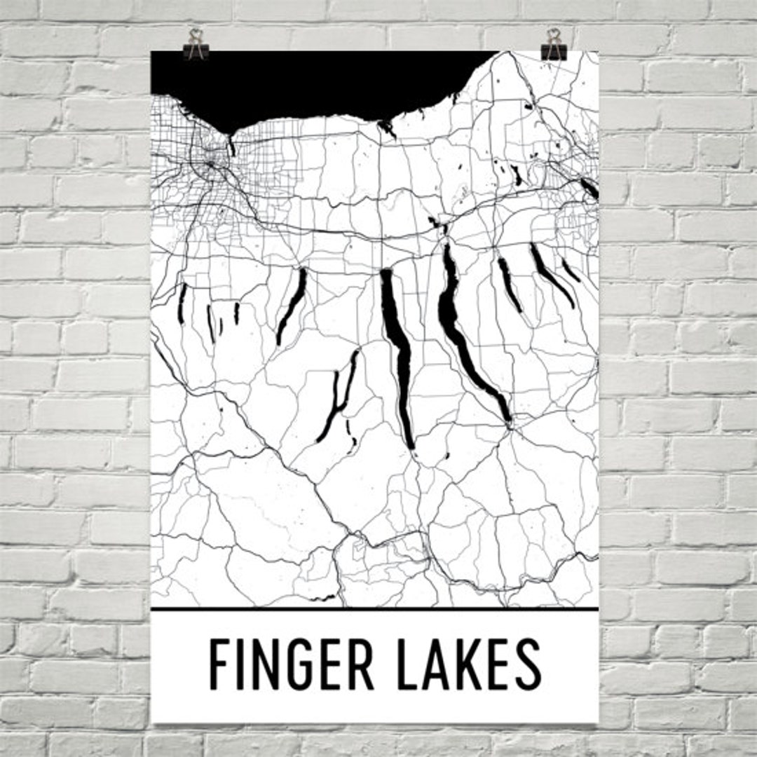 Finger Lakes Map Art Print: Upstate New York Lake House Decor - Etsy