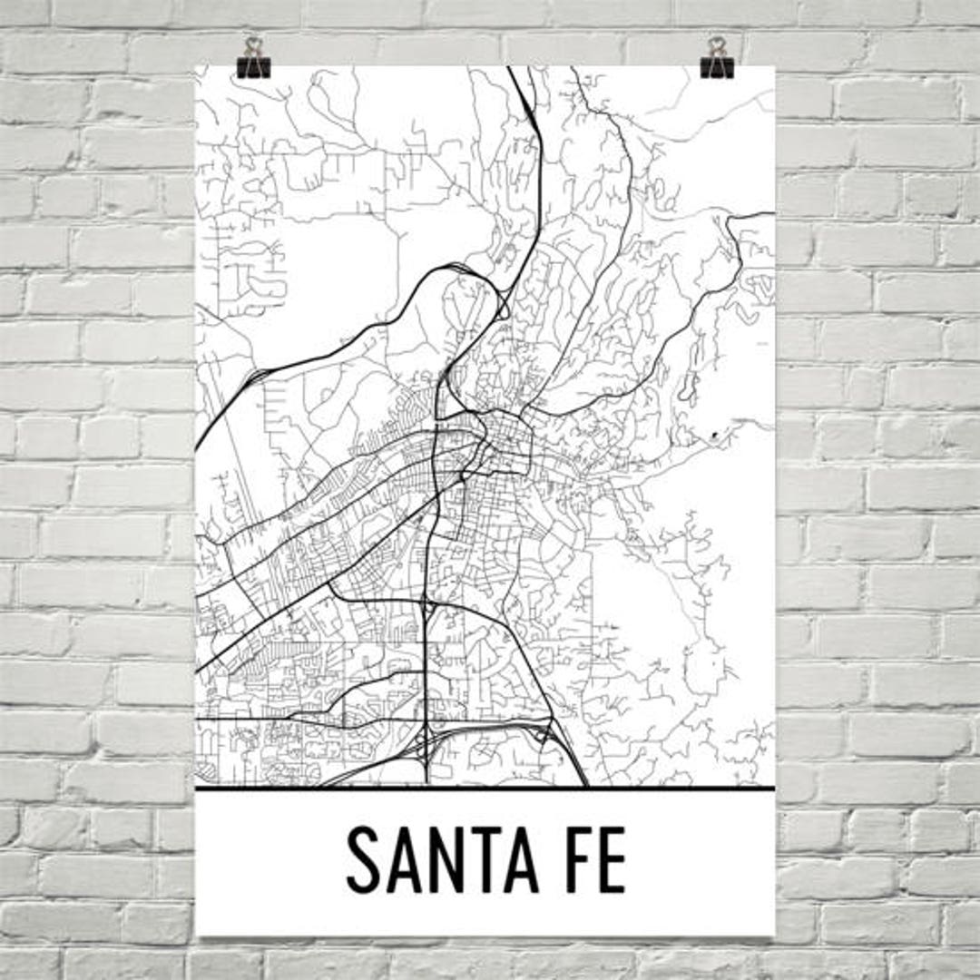 Santa Fe Map, Santa Fe Art, Santa Fe Print, Santa Fe NM Poster, Santa ...