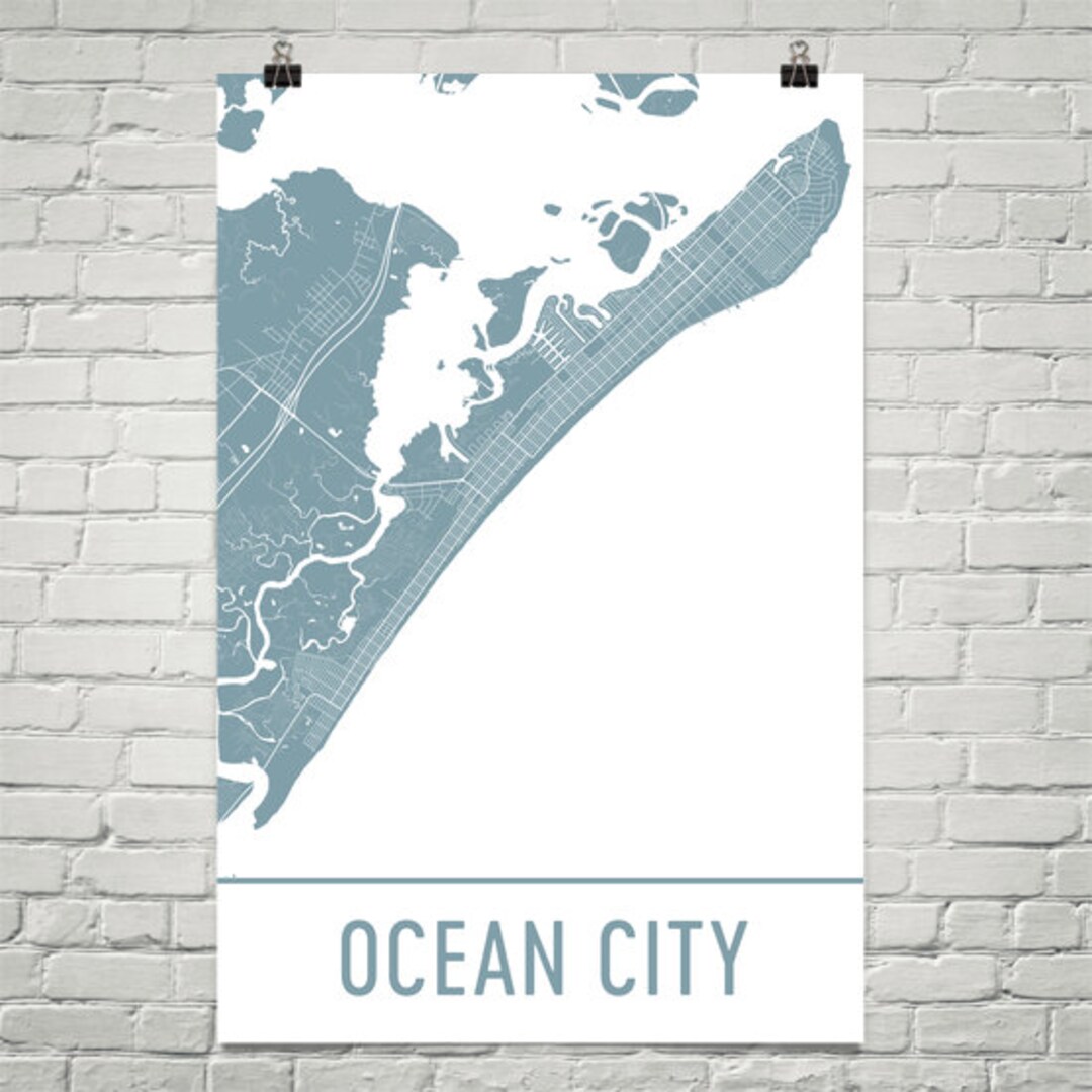 Ocean City Map, Ocean City NJ Art, Ocean City Print, Ocean City NJ ...
