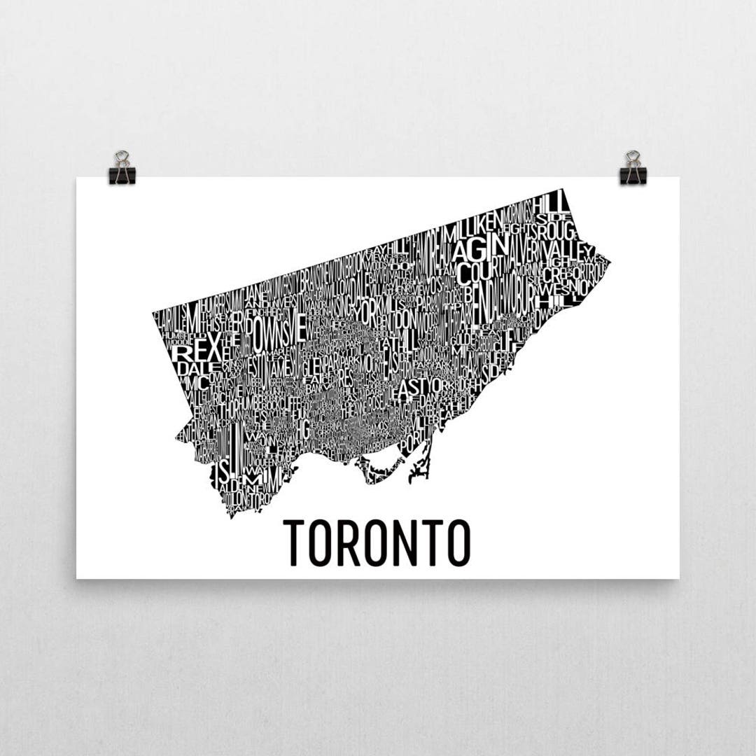 Toronto Neighborhood Typography Map Art Print, City Wall Decor - Etsy