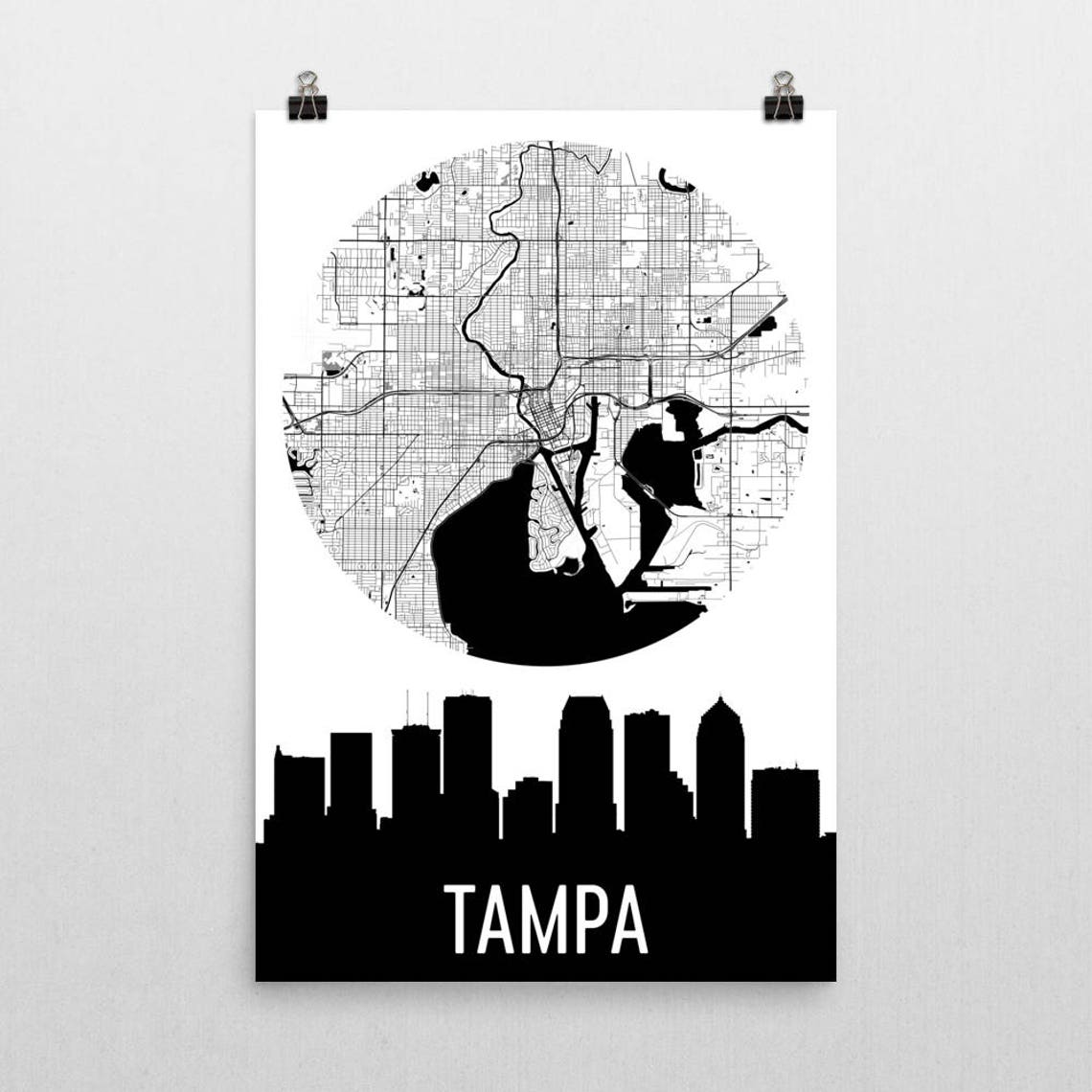 Tampa Skyline Tampa Map Tampa Bay Skyline Art Tampa Canvas - Etsy