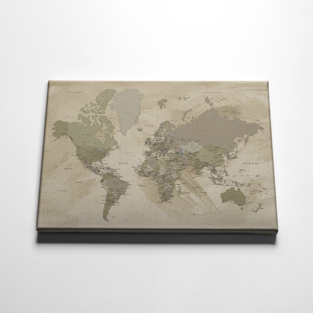 World Map Wall Art, Push Pin World Map, Map of the World, Old World Map ...