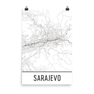 Sarajevo Map, Sarajevo Art, Sarajevo Print, Sarajevo Bosnia Poster ...