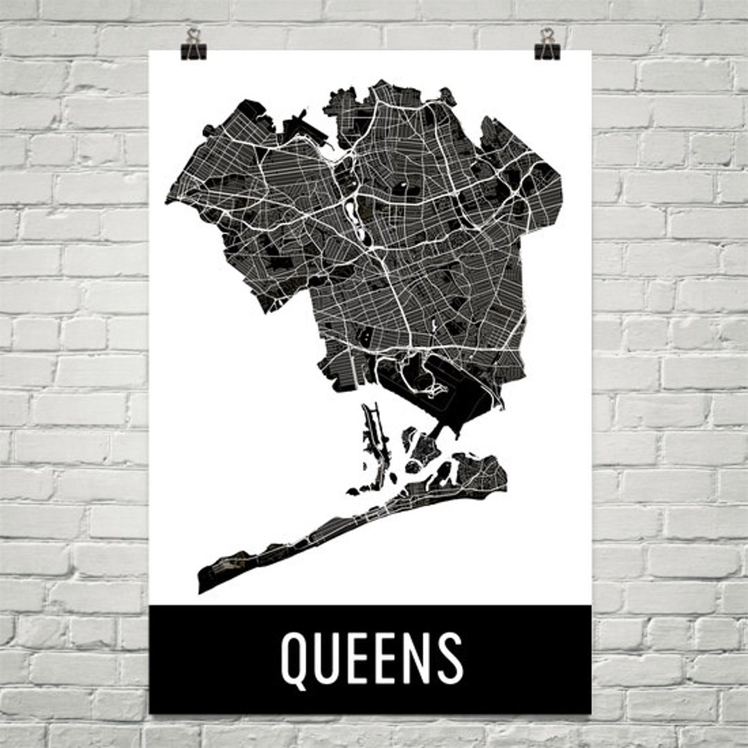 Queens Map, Queens Art, Queens Print, Queens NY Poster, Queens Wall Art ...