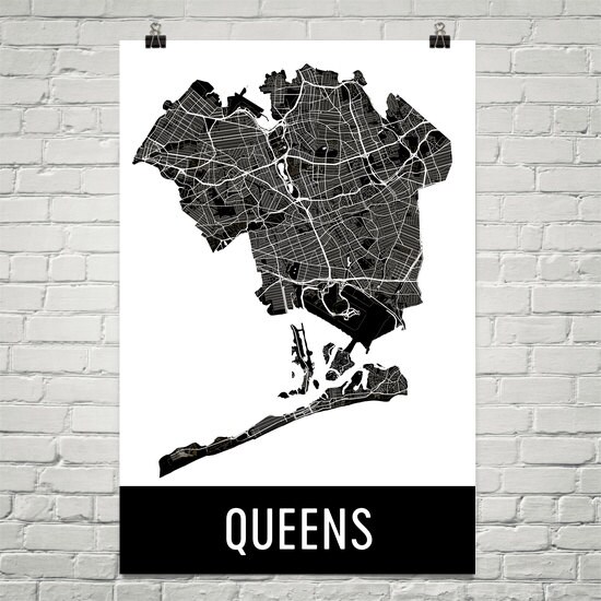Queens Map Queens Art Queens Print Queens NY Poster Queens - Etsy