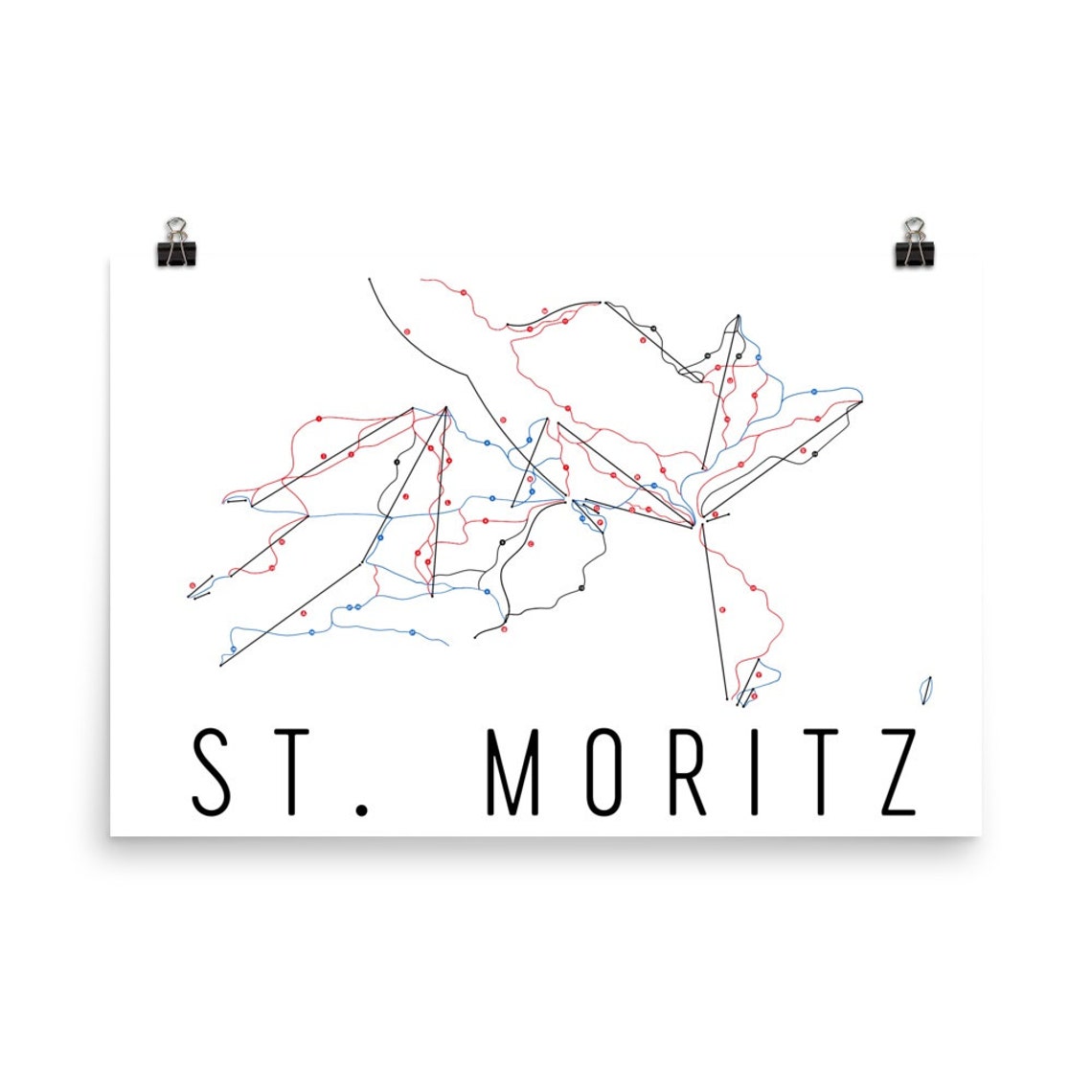 St. Moritz Ski Map Art St. Moritz Switzerland Swiss St. - Etsy